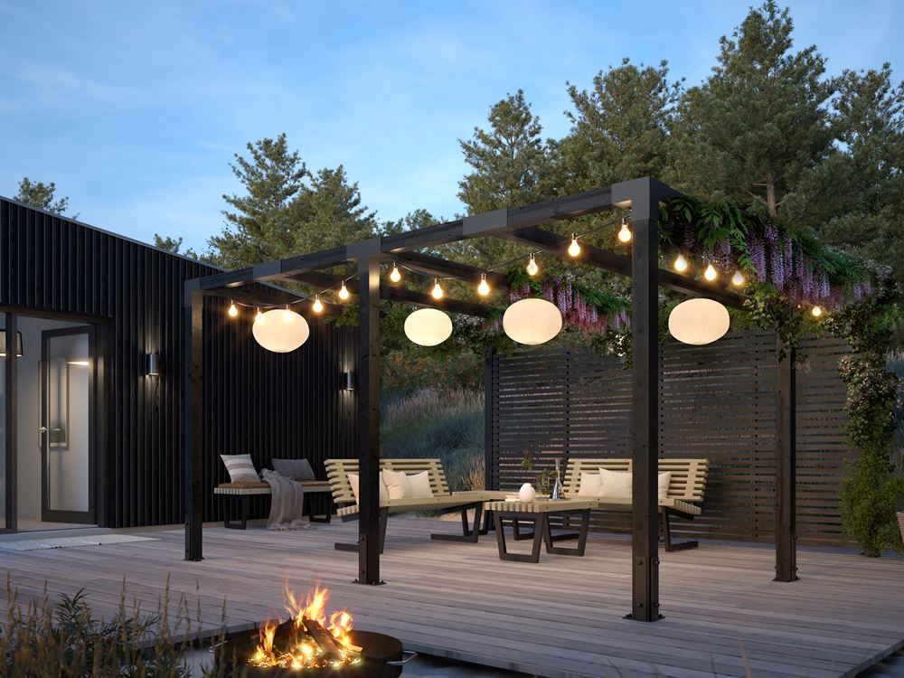 Plus Cubic Pergola drei Module mit Tokyo-Zaun | plus-garten